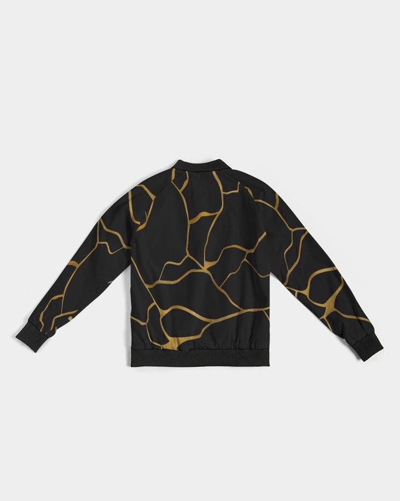 Japanese Kintsugi Inspired Bomber Jacket, Gold Cracked Design, Wabi ...
