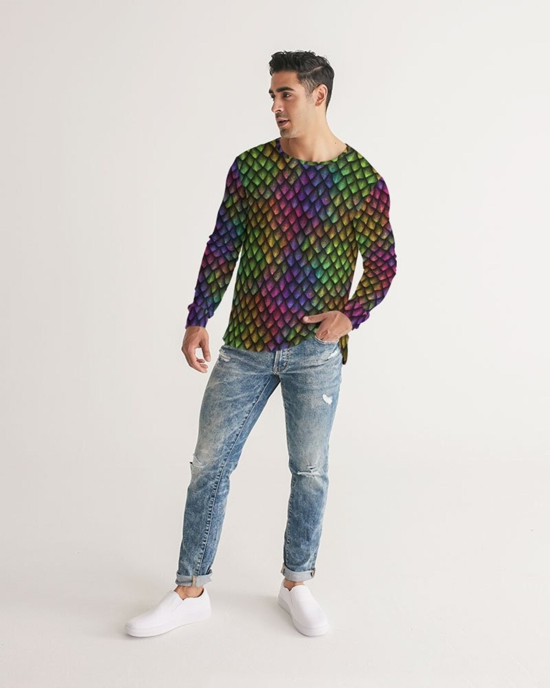Rainbow Dragon Scale Print Long Sleeve Tee • Dragon Skin T Shirt ...