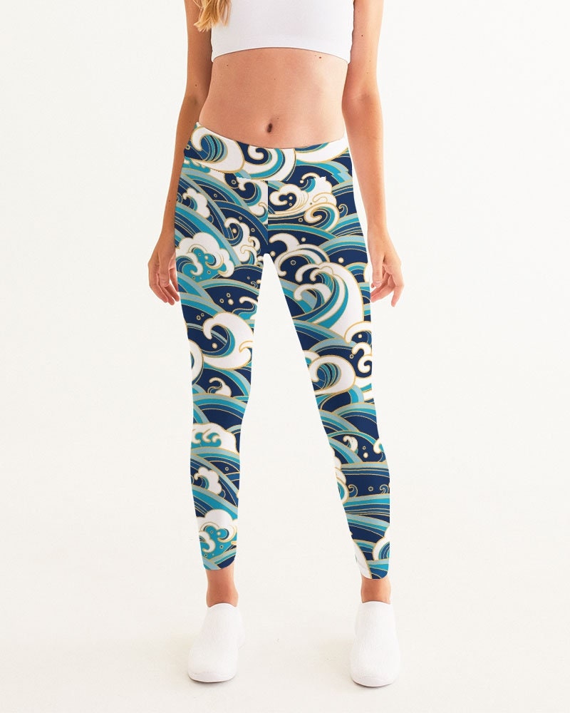 Japanese Wave Yoga Leggings Ocean Wave Pattern Yoga Pants - Etsy