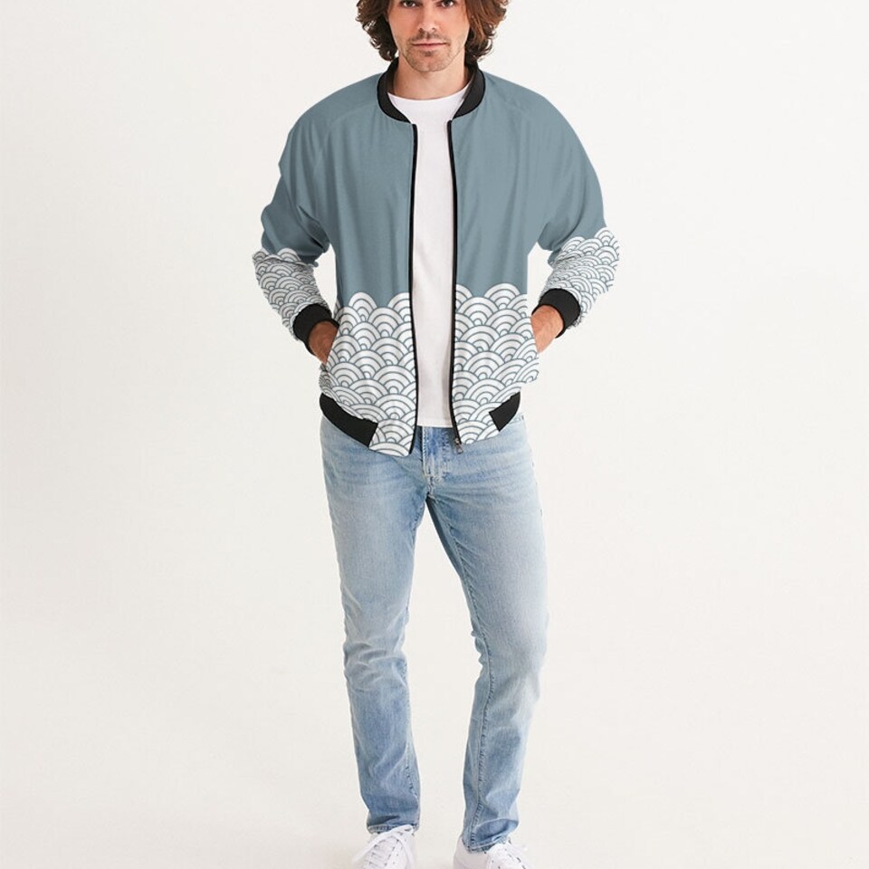 Wave Pattern Bomber Jacket Seigaiha Pattern Bomber Fish Scale Jacket ...