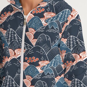 Rural Japan Mountain Windbreaker, Mountain Landscape Jacket, Gift for Nature Lover Japanese ...