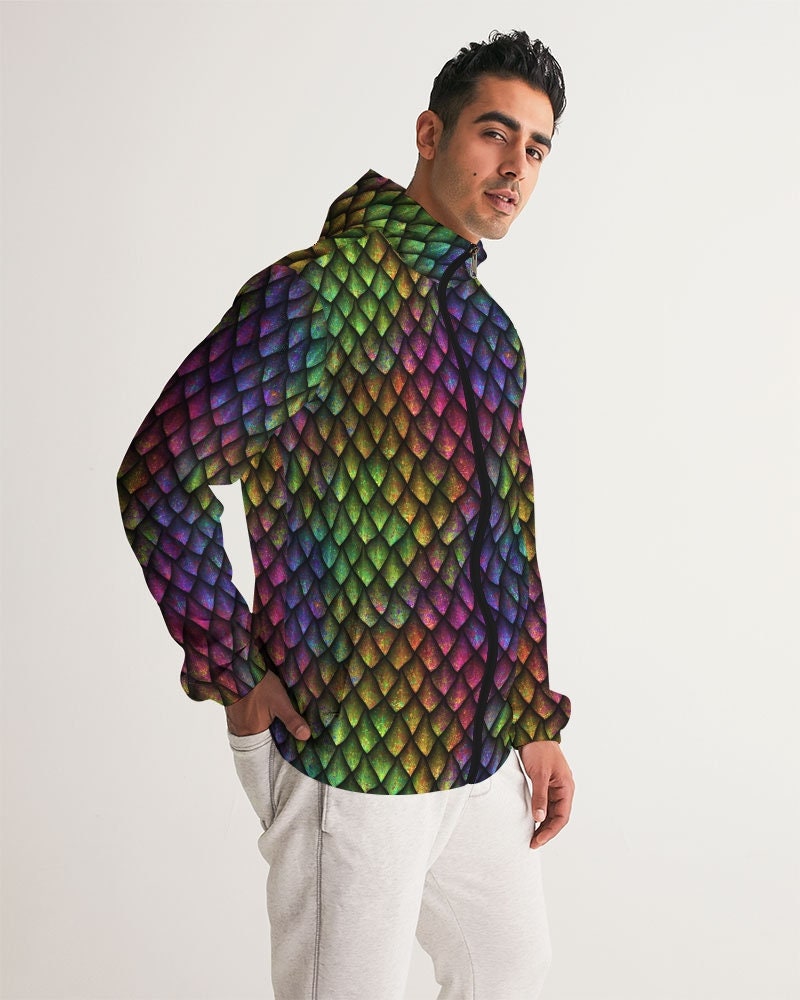 Rainbow Dragon Scale Print Windbreaker Jacket, Dragon Skin Jacket ...
