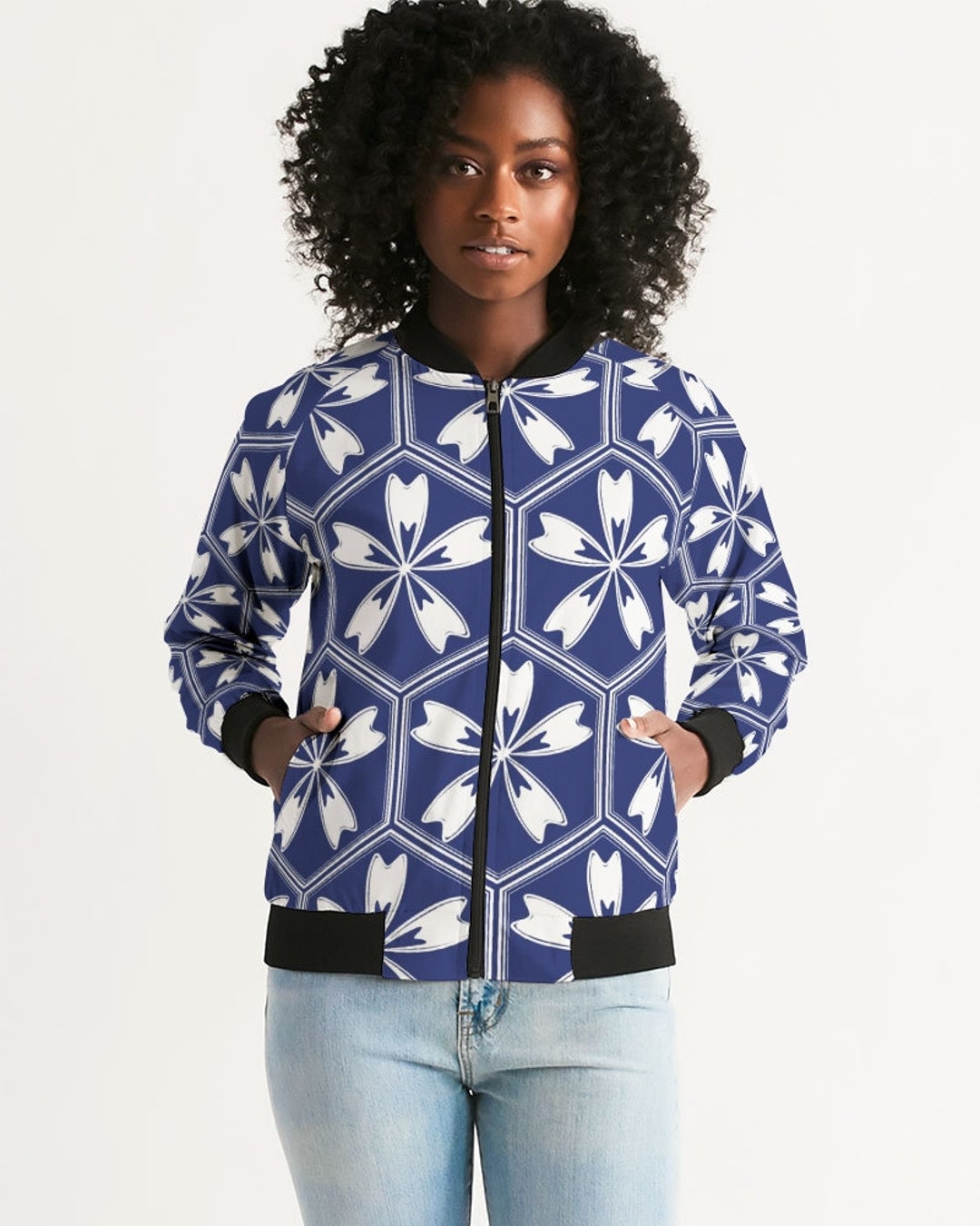 Cherry Blossom Bomber Jacket, Modern Japanese Floral Print, Sakura ...