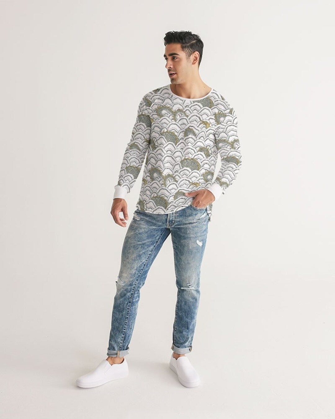 Serpent Dragon Scale Long Sleeve Tee, Dragon Scale Print Shirt, Dragon ...