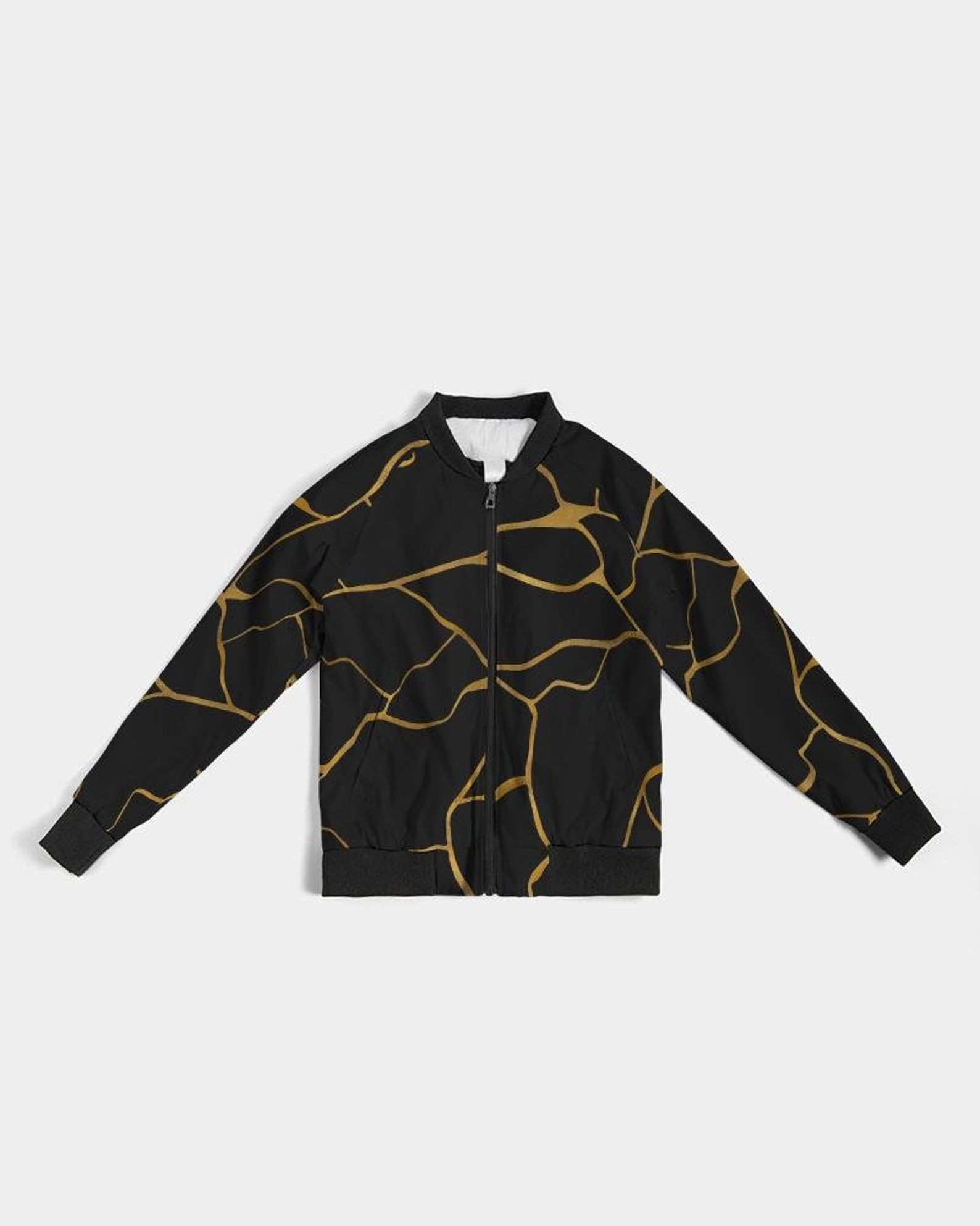 Japanese Kintsugi Inspired Bomber Jacket, Gold Cracked Design, Wabi ...