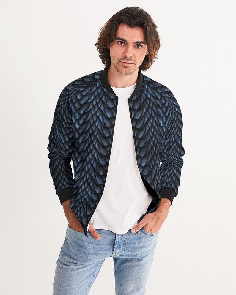 Blue Dragon Scale Print Bomber Jacket Dragon Scale Armor Jacket Dragon ...