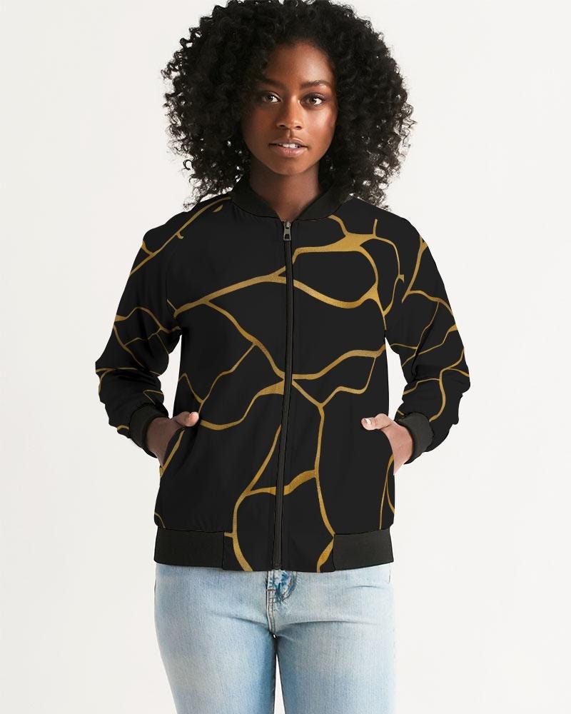 Japanese Kintsugi Inspired Bomber Jacket, Gold Cracked Design, Wabi ...