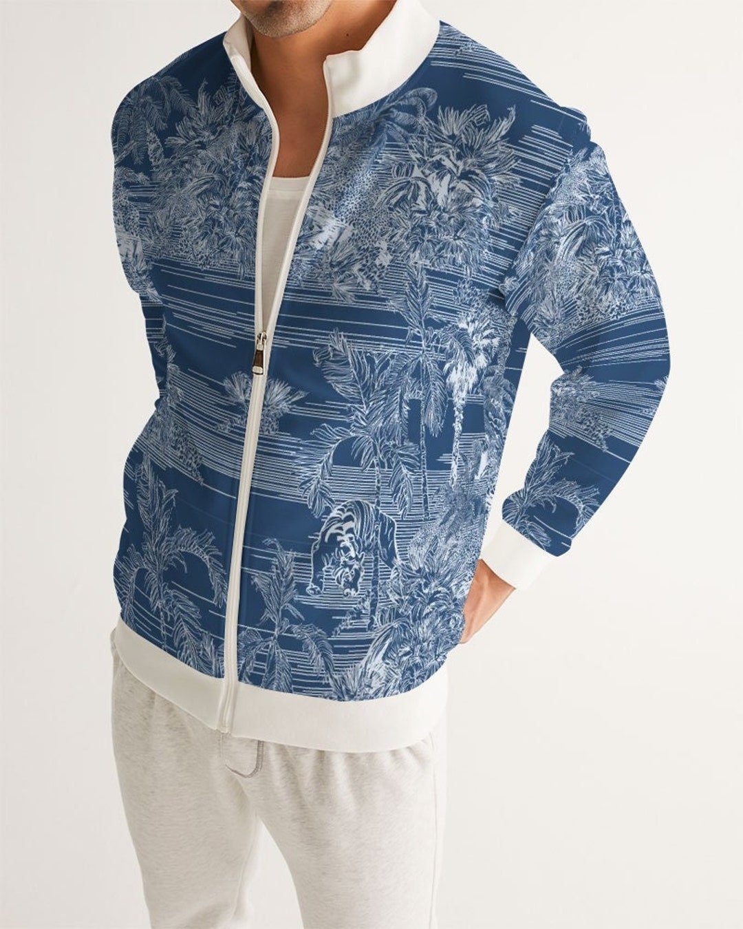 Tiger Print Toile Track Jacket • Blue Toile Jacket • Chinoiserie Jacket ...
