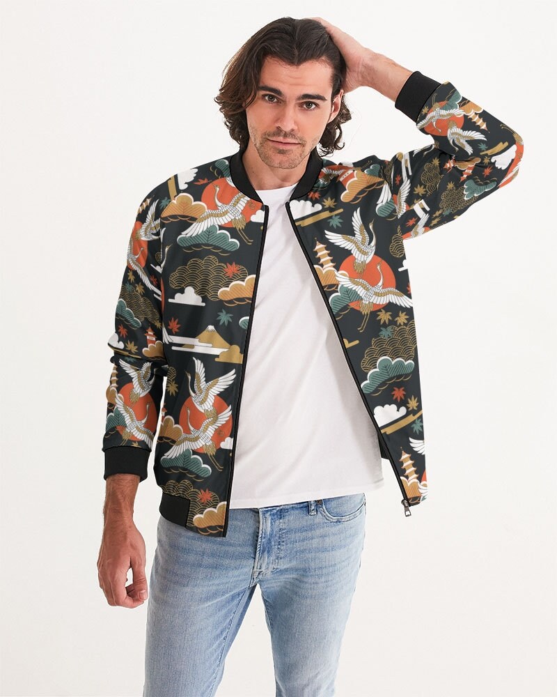 Japanese Sunrise Crane Bomber Jacket Japanese Sun Jacket Red-crowned ...