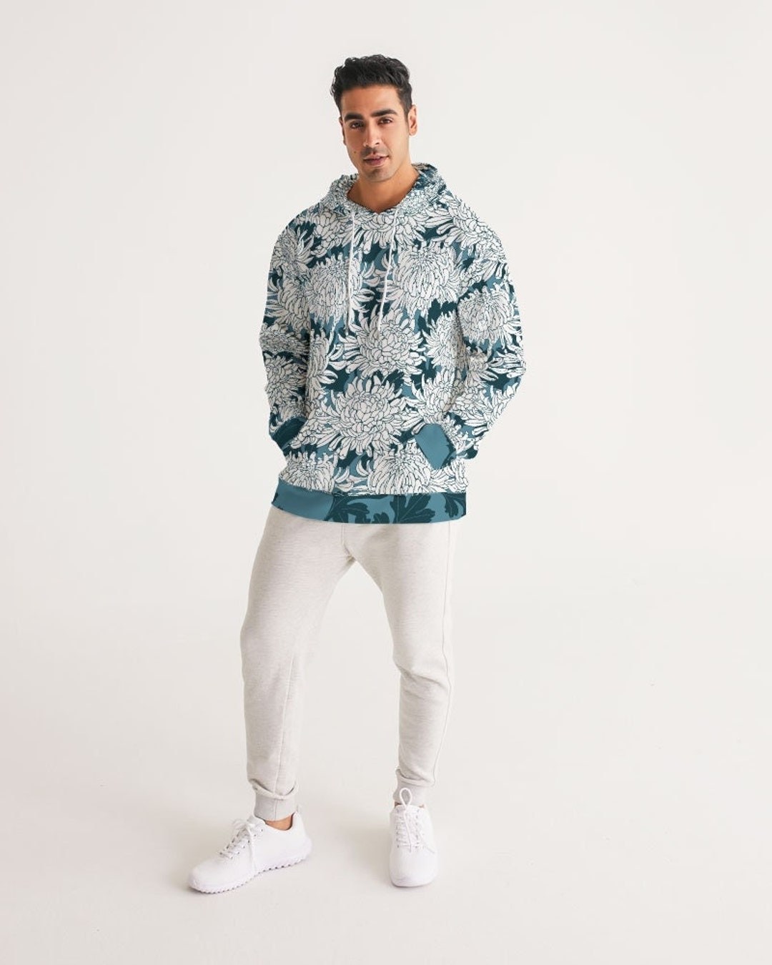 Japanese Chrysanthemum Flower Hoodie, Elegant Floral Print Sweatshirt ...