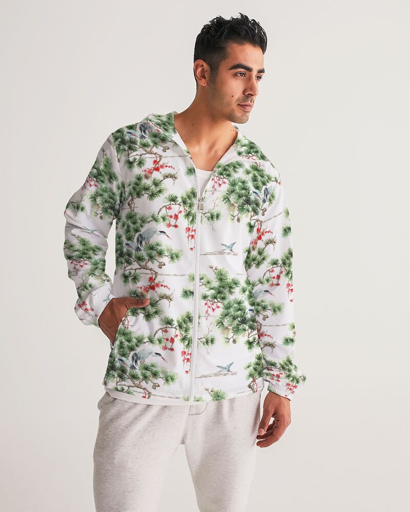 Japanese Crane Windbreaker, Elegant Floral Print Jacket, Garden Toile ...