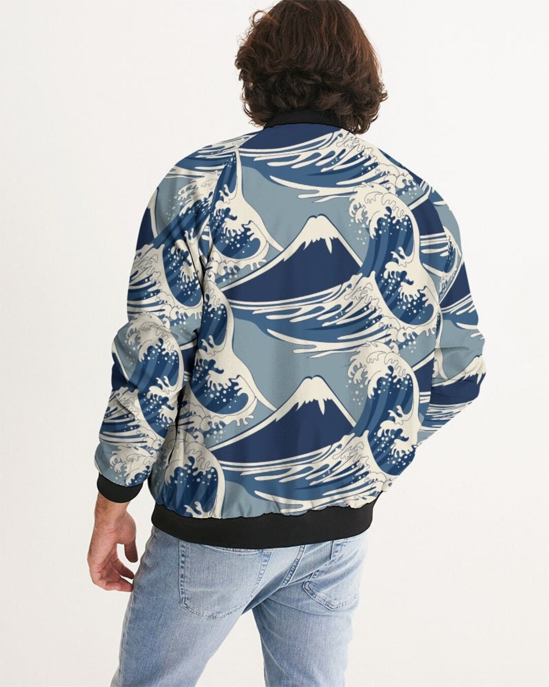 Wave Pattern Bomber, Mountain & Ocean Inspired, Japanese Wave Design ...