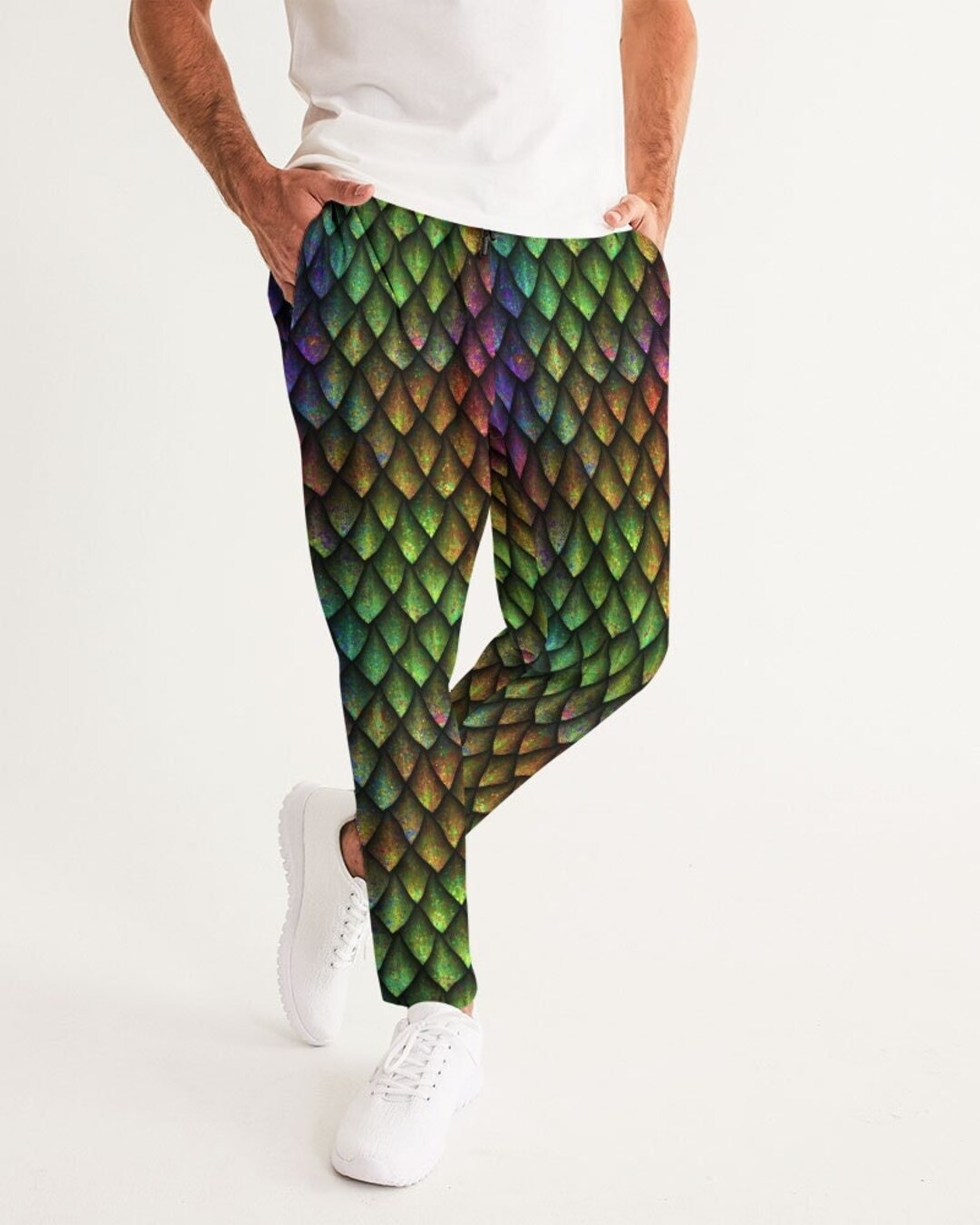 Rainbow Dragon Scale Print Jogger Sweatpants • Dragon Skin Pants ...