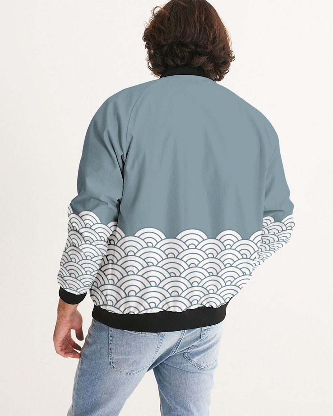 Japanese Wave Pattern Bomber Jacket, Seigaiha Pattern Jacket, Japanese ...