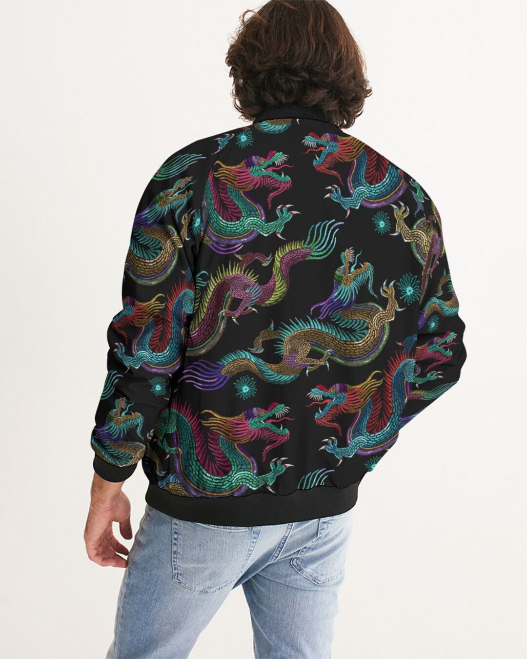 Dragon Bomber Jacket With Embroidery Effect, Japanese Souvenir Sukajan ...