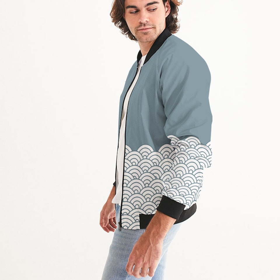 Wave Pattern Bomber Jacket Seigaiha Pattern Bomber Fish Scale Jacket ...