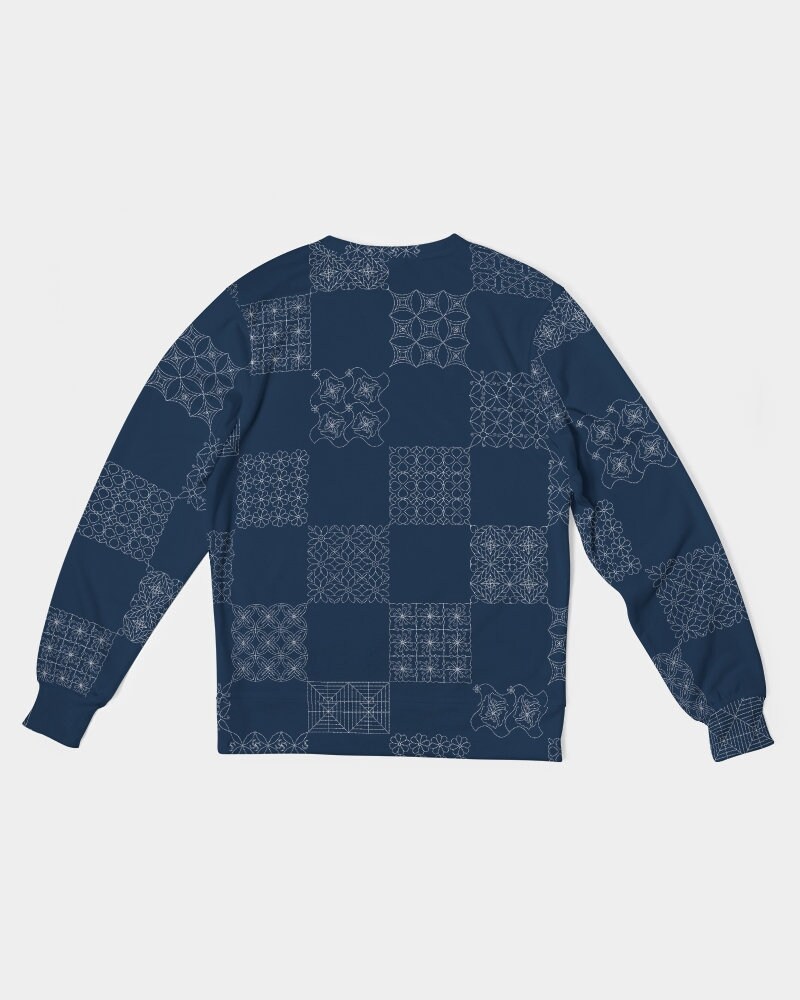 Japanese Sashiko Checkered Pattern French Terry Crewneck Sweatshirt ...