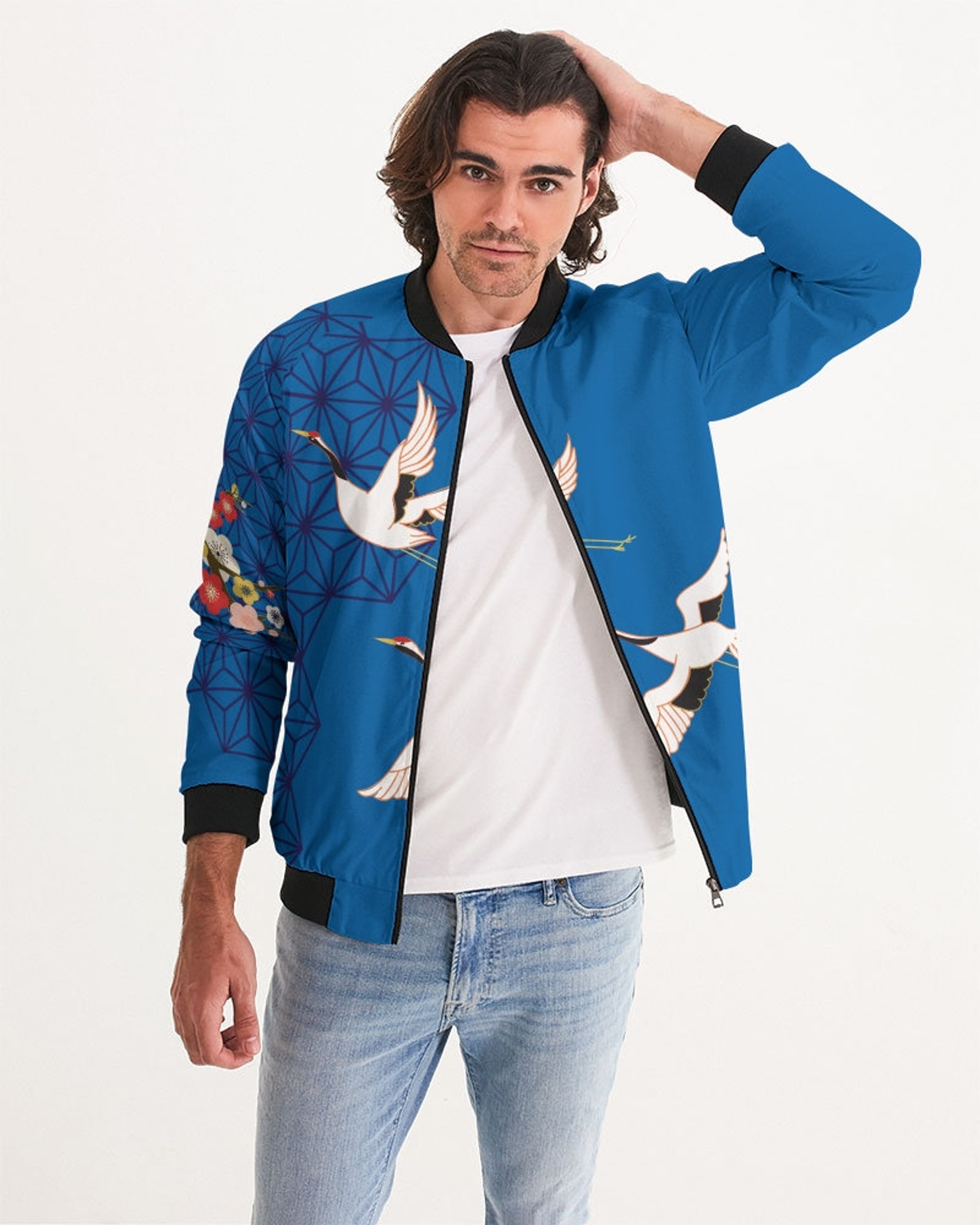 Red-Crowned Crane Bomber Jacket Japanese Crane Bomber Japanese Bomber ...