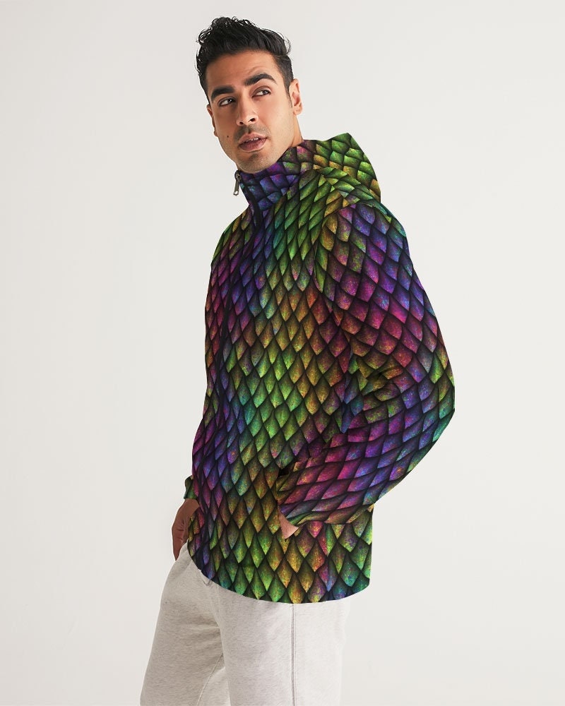 Rainbow Dragon Scale Print Windbreaker Jacket, Dragon Skin Jacket ...