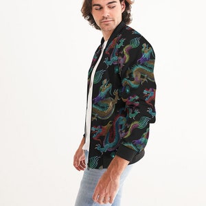 Dragon Bomber Jacket With Embroidery Effect, Japanese Souvenir Sukajan ...