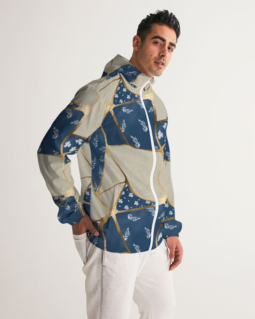 Golden Kintsugi Patchwork Windbreaker, Japanese Ceramics Style Jacket ...