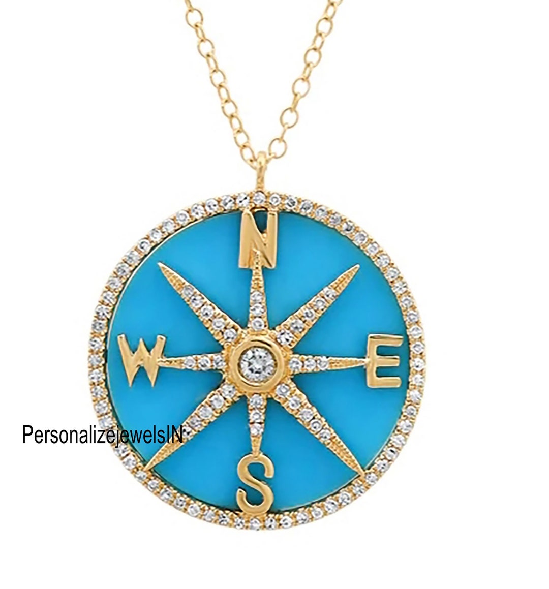 Turquoise Pendant Beautiful Compass Diamond Enamel 925 - Etsy