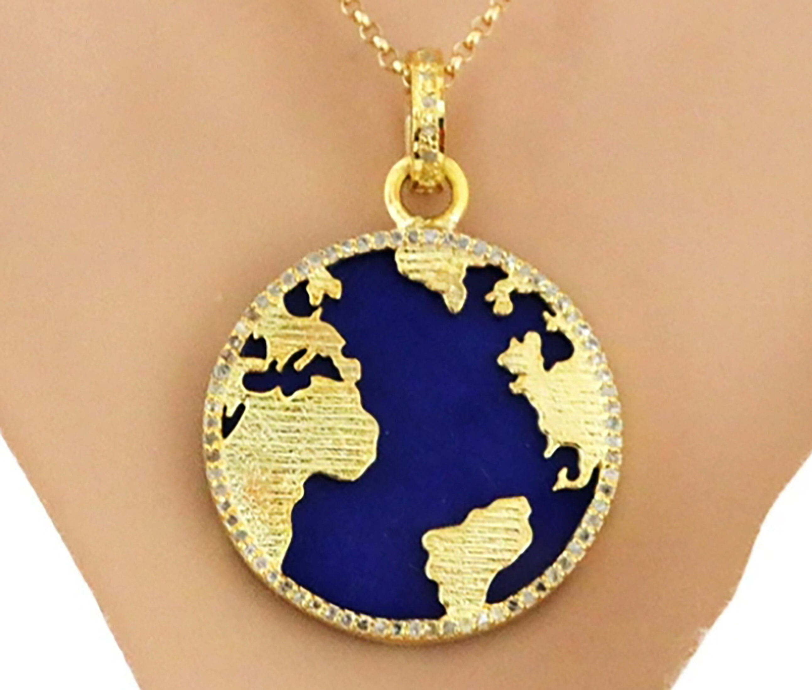 World Map Malachite Black Onyx Pendant Black Onyx Lapis - Etsy