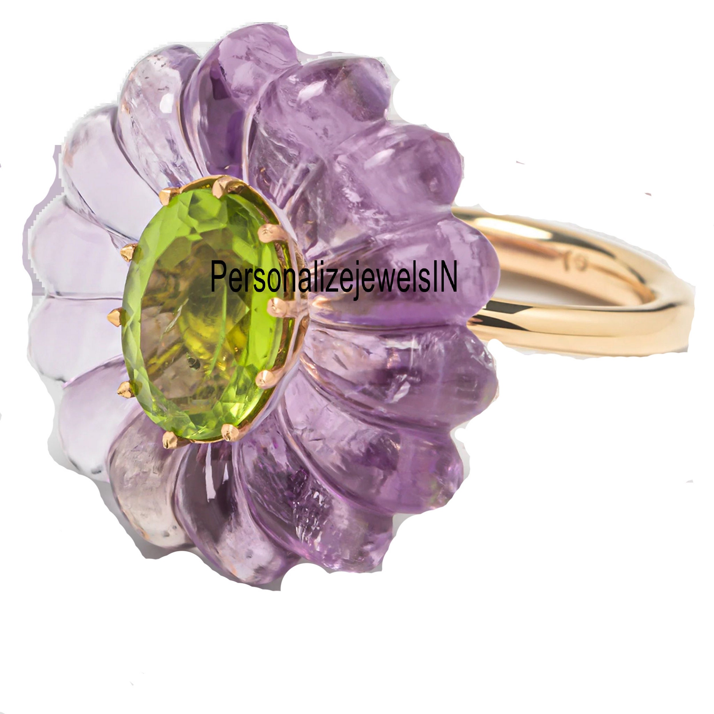 Carved Floral Solitaire Ring Flower Ring Carving Gemstone - Etsy