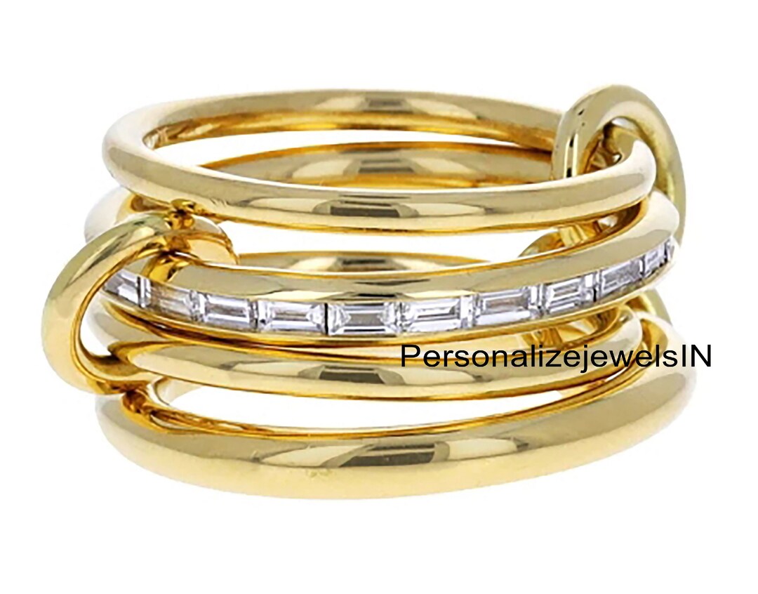 925 Silver Baguette Connector Ring, Four Connecter Baguette Ring ...