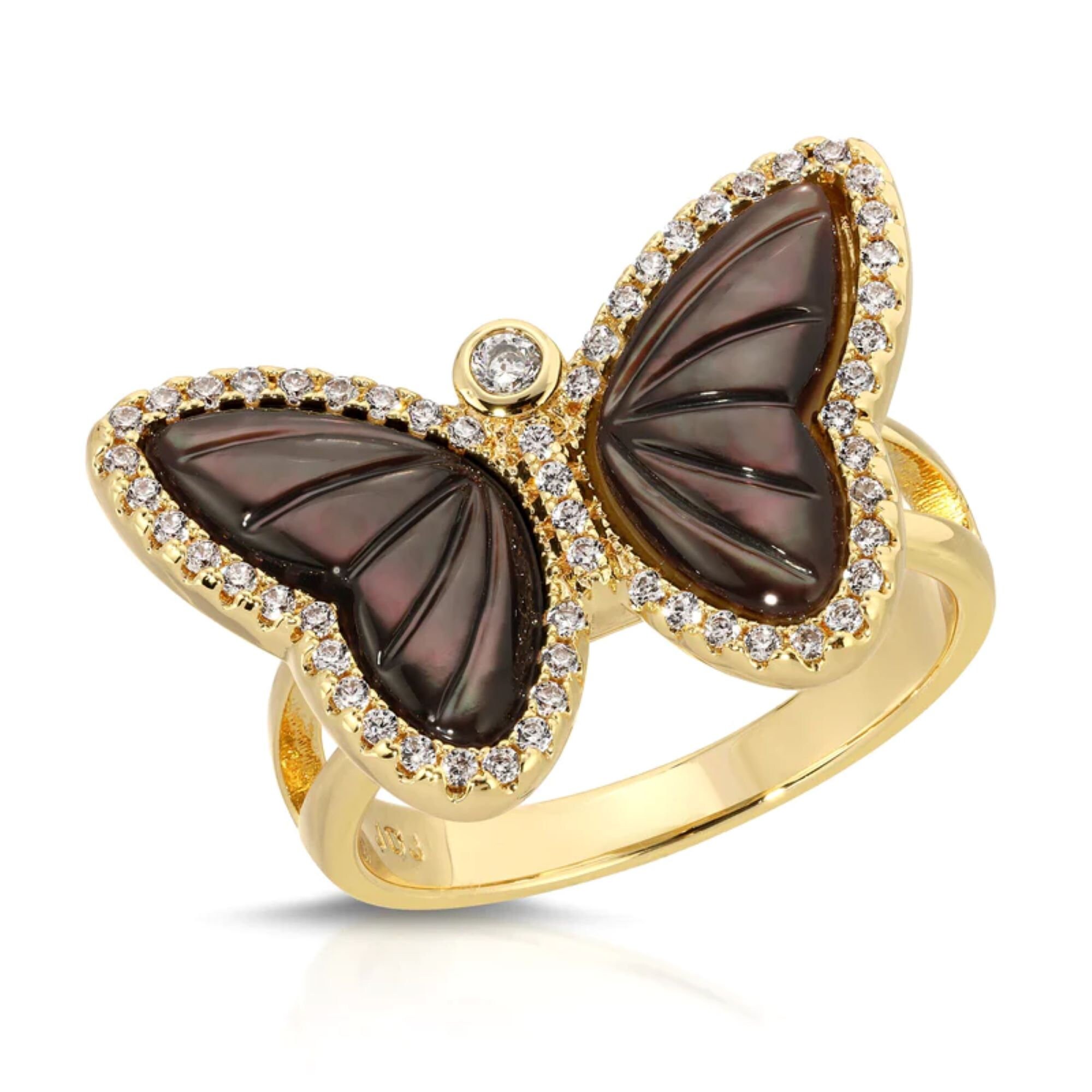 Butterfly Ring, Pave Diamond CZ Butterfly Jewelry, Gemstone Silver Ring ...