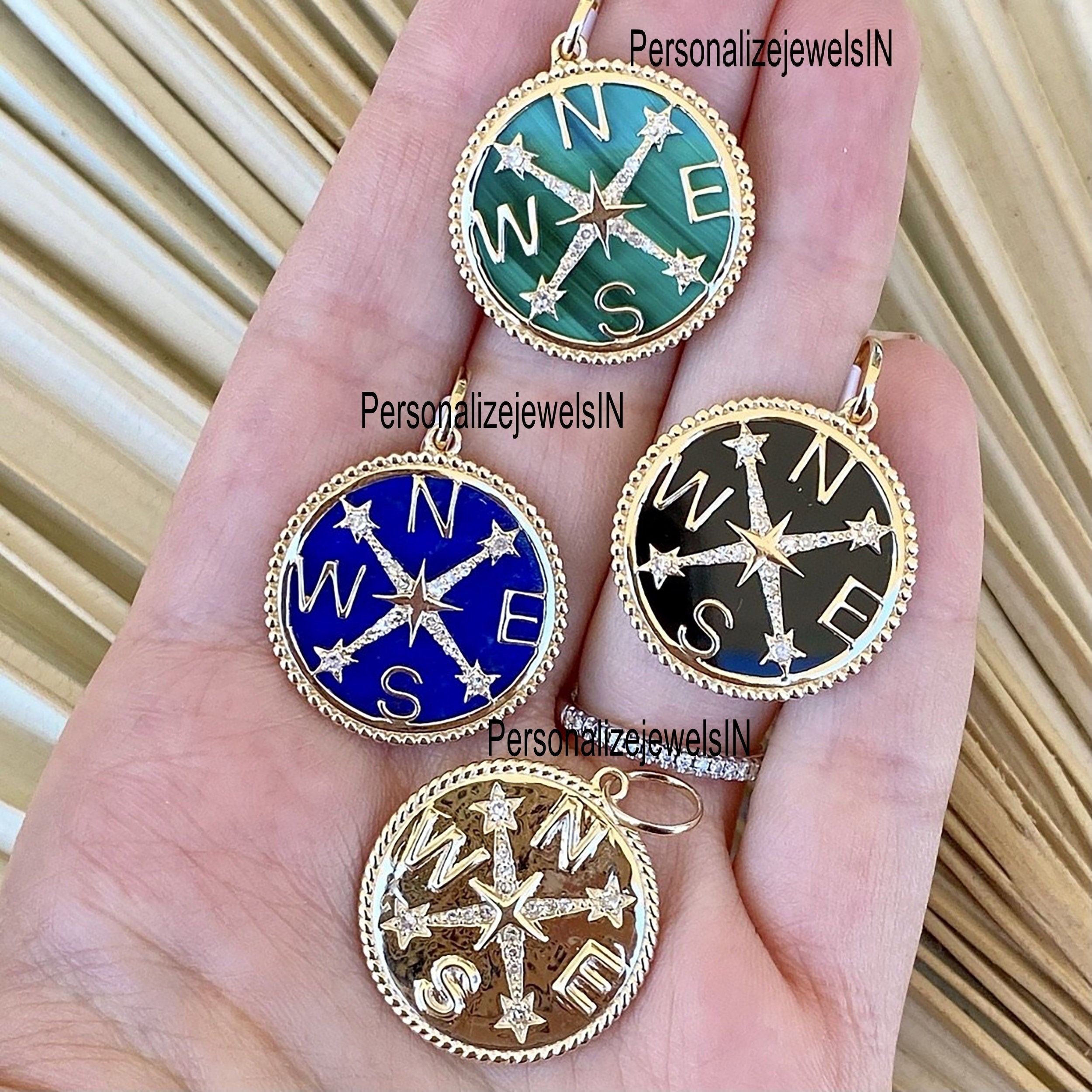 Compass Malachite Black Onyx Lapis Lazuli Diamond, Sterling Silver ...