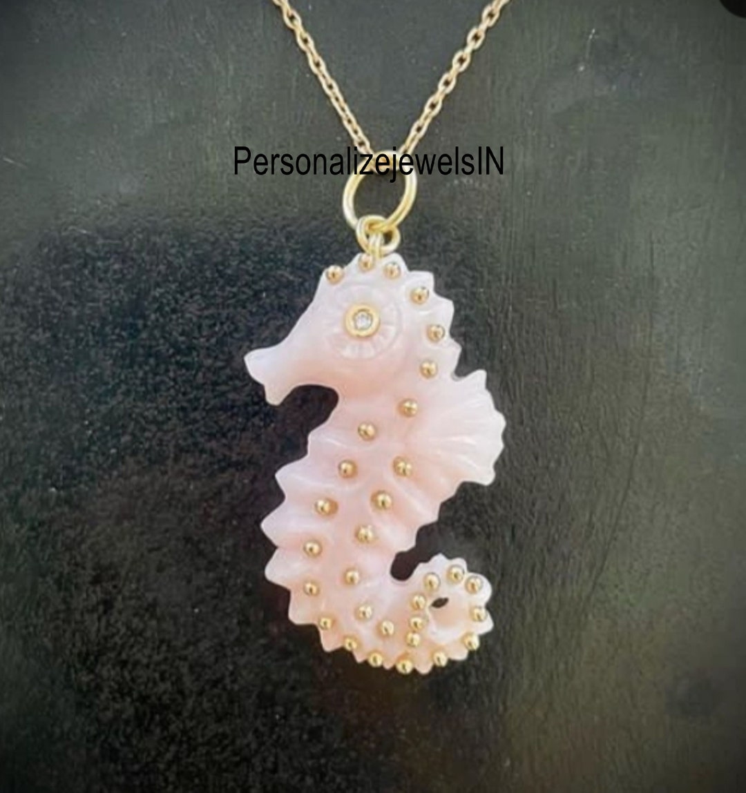 New Designer 14k Gemstone Seahorse Pendant, Gold Larimar Seahorse, Gold ...