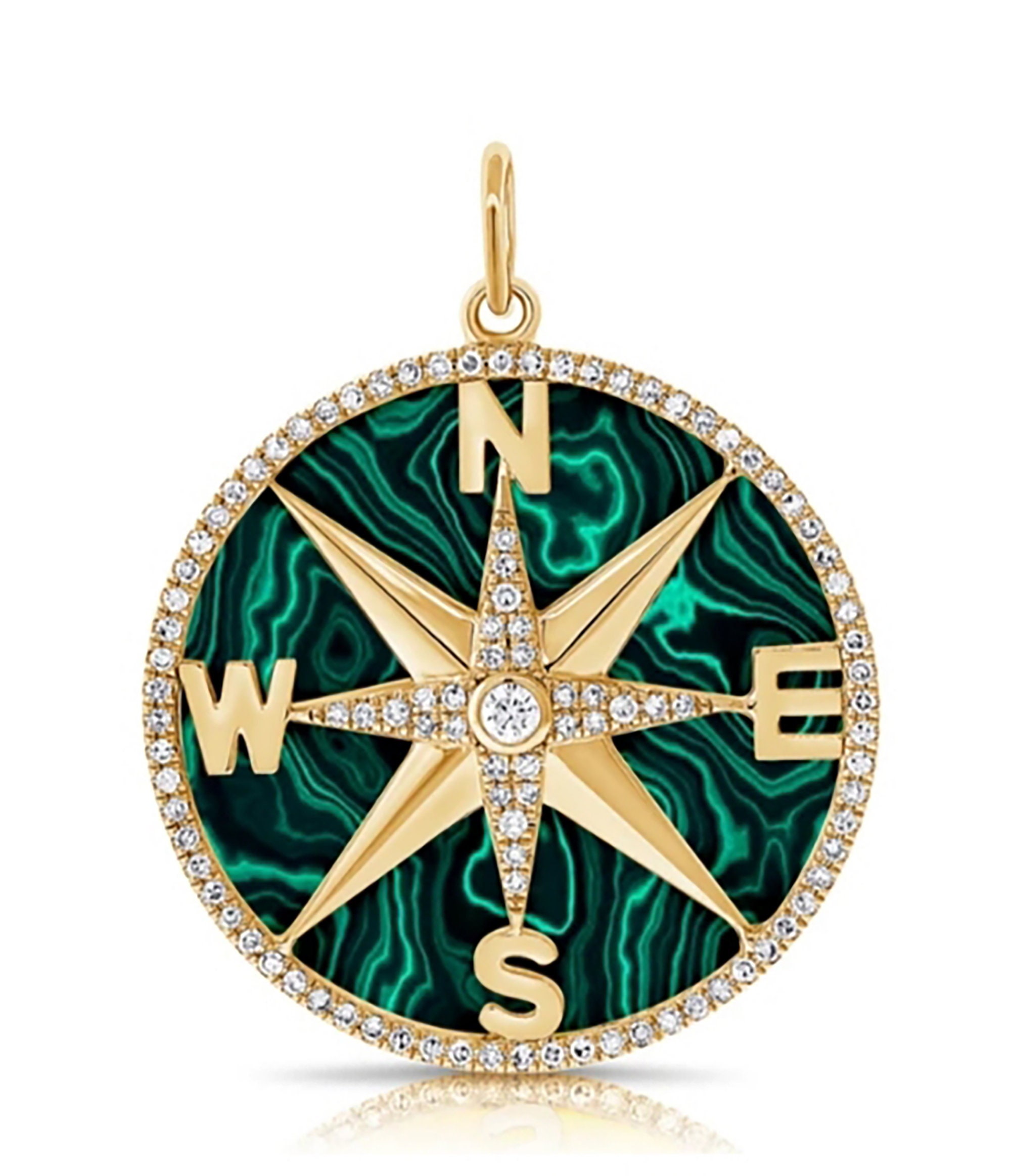 Compass Malachite Black Onyx Lapis Lazuli Diamond, Sterling Silver ...