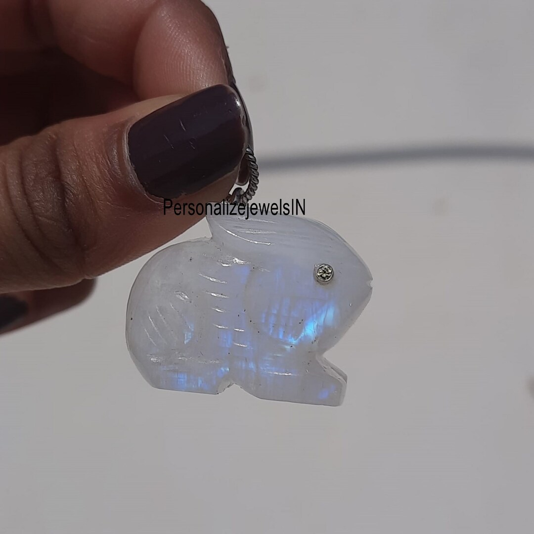14k Gold Gemstone Carving Bunny Pendant, Gold Rabbit Charm, Rabbit ...
