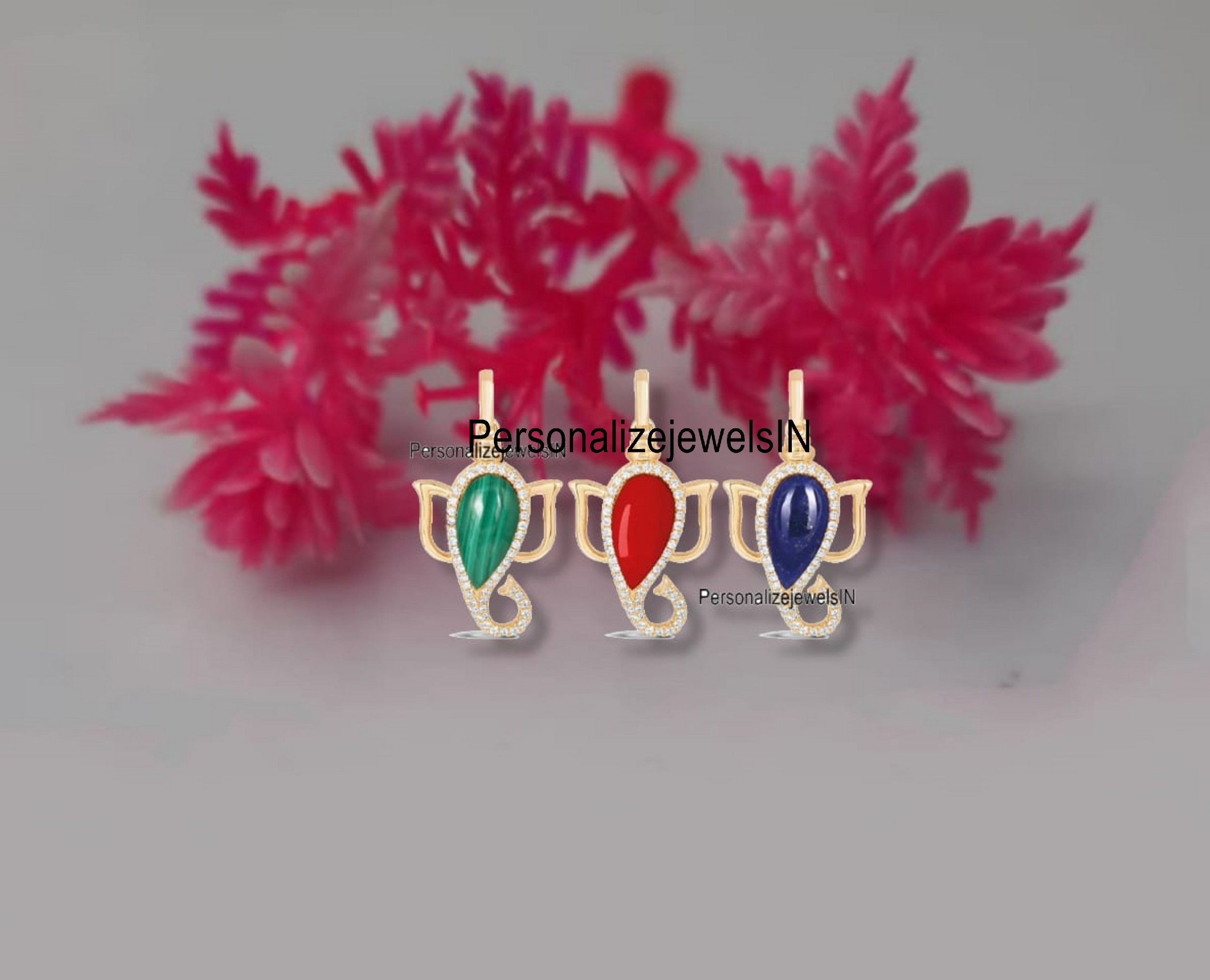 Malachite and Diamond CZ Ganesh Design Charm Lapis Ganesh - Etsy