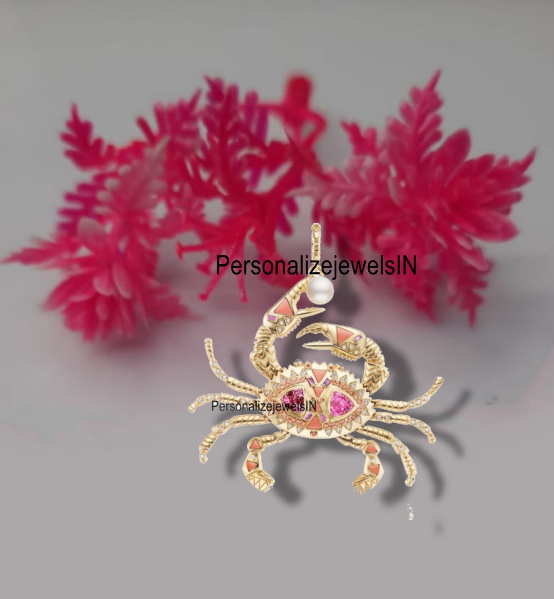 Crab Charm Pendant, 925 Sterling Silver Handmade Gemstone Jewelry ...