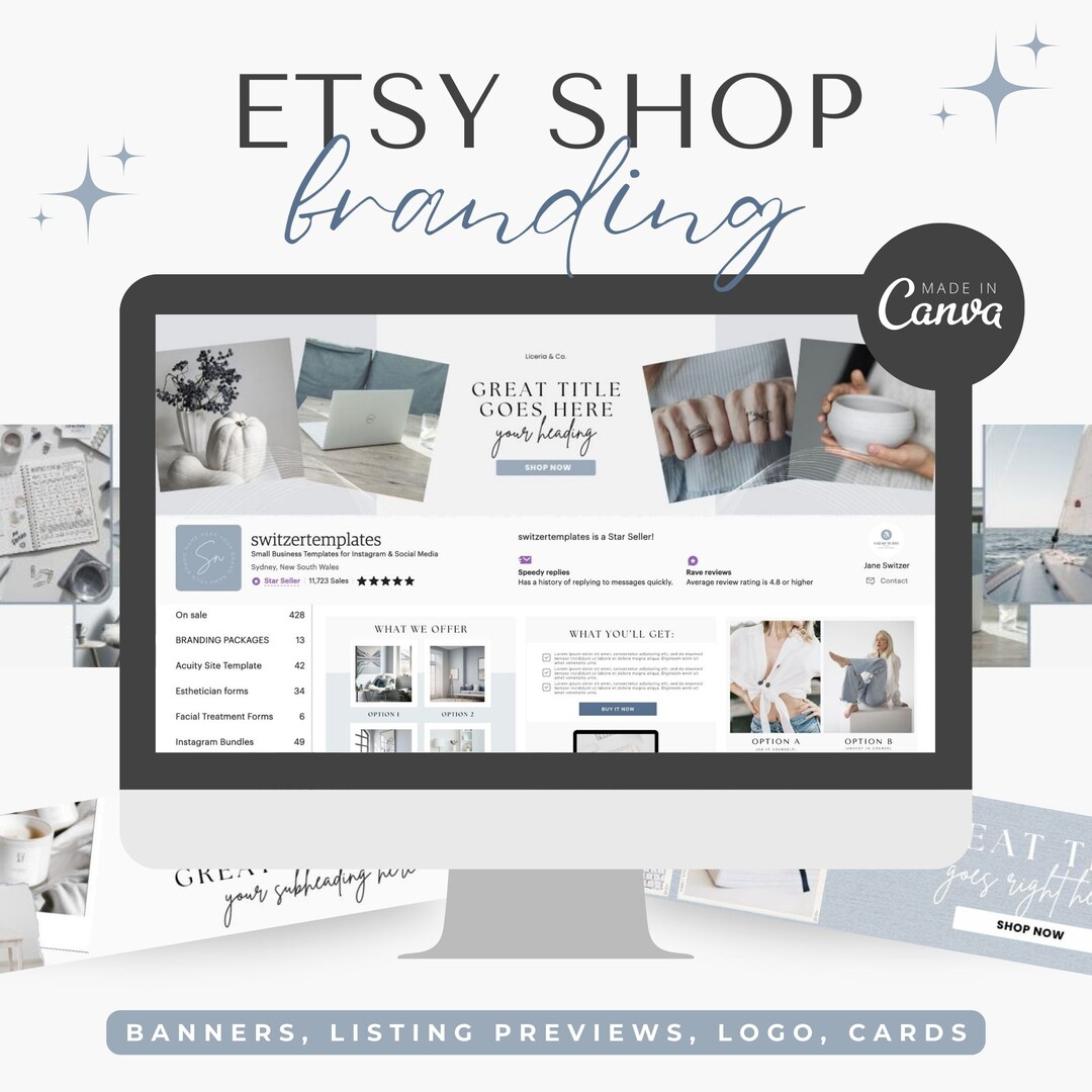 Etsy Shop Kit Minimal Etsy Shop Template Etsy Banner Blue Etsy Branding ...