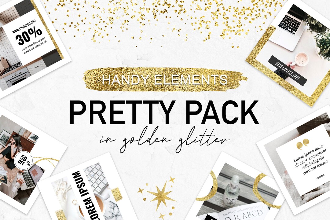 Gold Design Elements Clipart, Gold Glitter Elements, Gold Squares, Gold ...