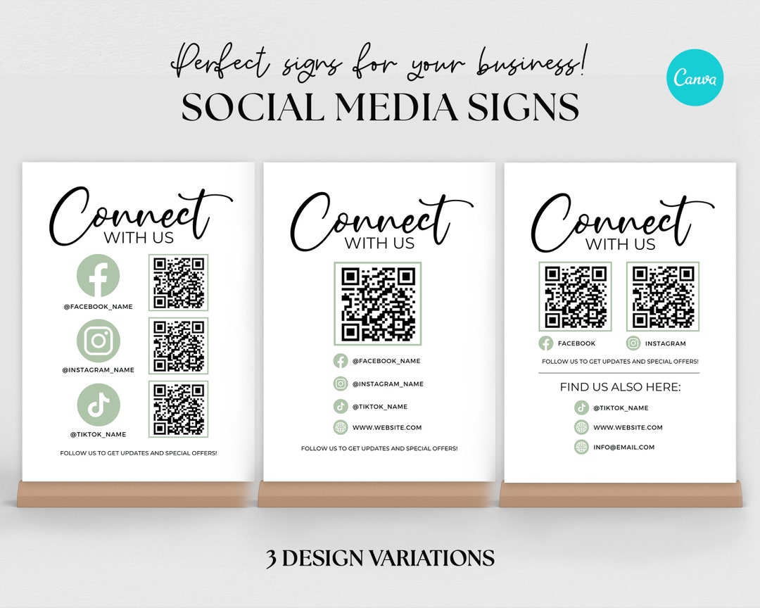 Multi QR Code Business Social Media Sign, Printable Social Media Sign ...