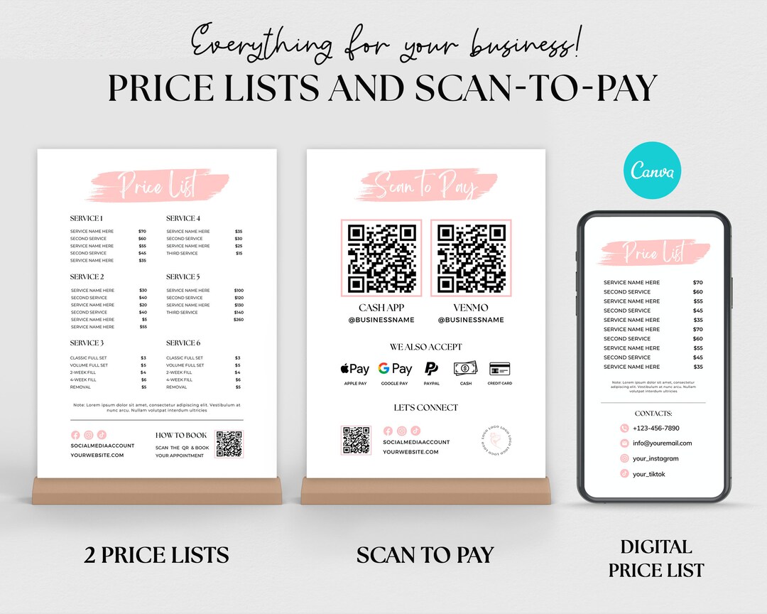 Bundle Price List, Scan to Pay Template, Pedicure Price List, Pricelist ...