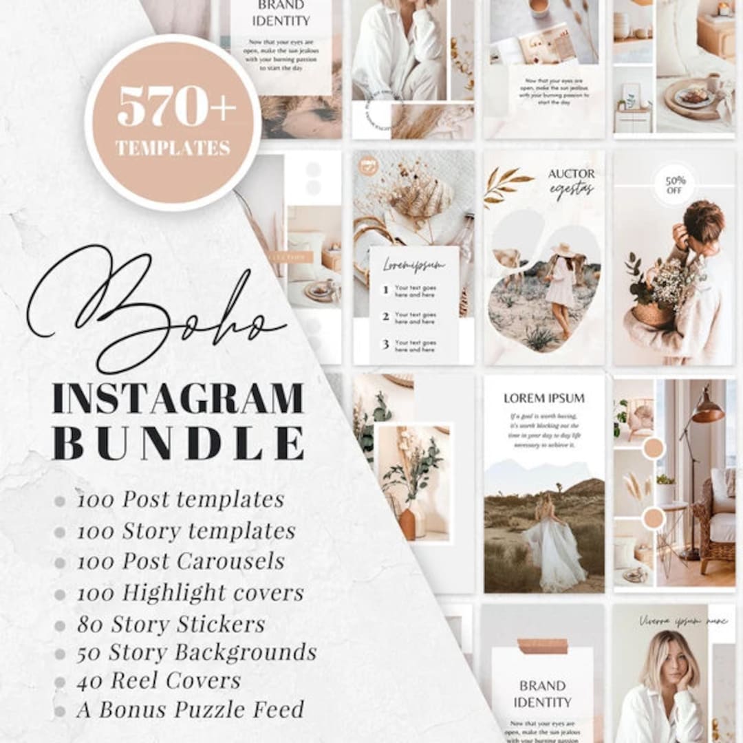 Boho Instagram Template Canva, Boho Instagram Stories Template, Boho ...