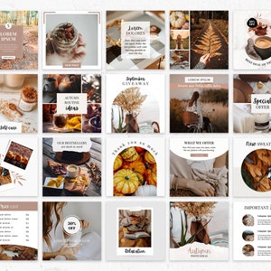 Autumn Instagram Post Templates for Canva, Fall Instagram Posts, Ig ...