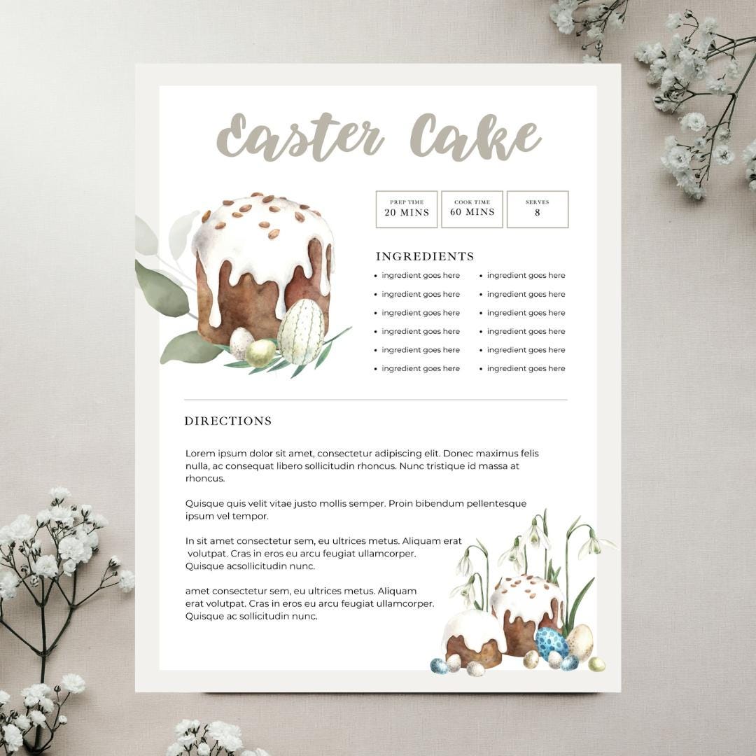 Editable Minimalist Recipe Template Recipe Page Canva Recipe Card ...