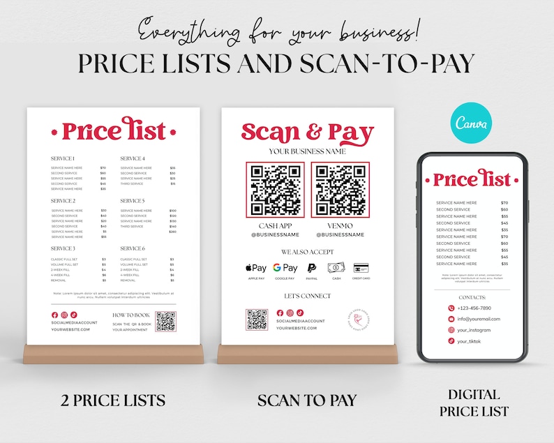 QR Code Scan to Pay Template Bundles Price List Scan to Pay - Etsy
