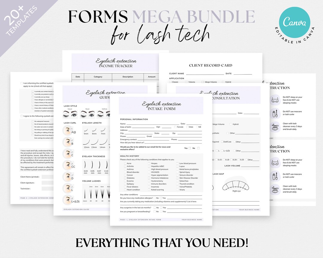 Eyelash Extension Forms Editable Lash Consent Templates Lash Tech ...