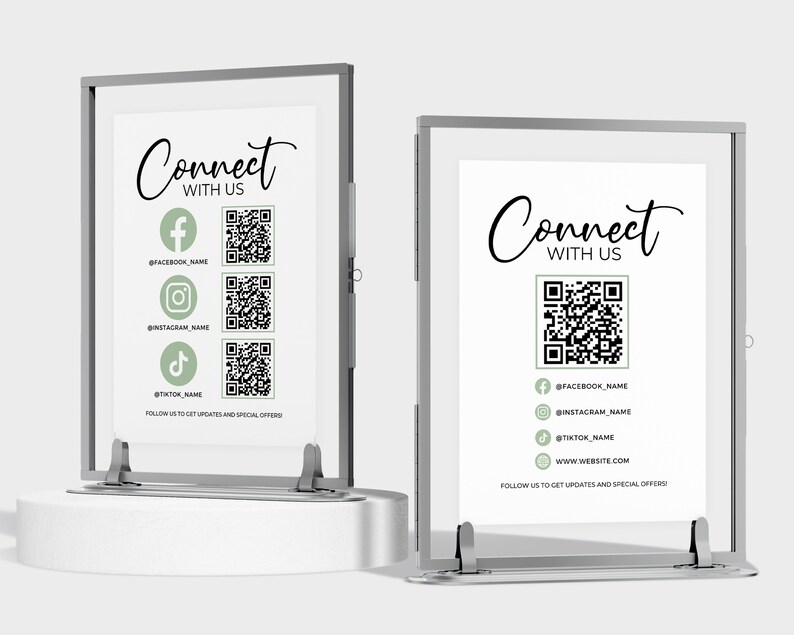 Multi QR Code Business Social Media Sign, Printable Social Media Sign ...