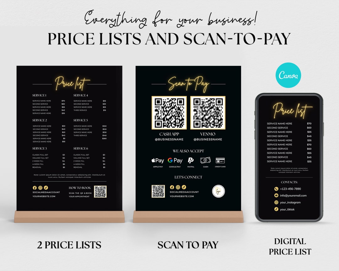 Scan to Pay Black Editable Template, Scan and Pay Sign, Printable QR ...