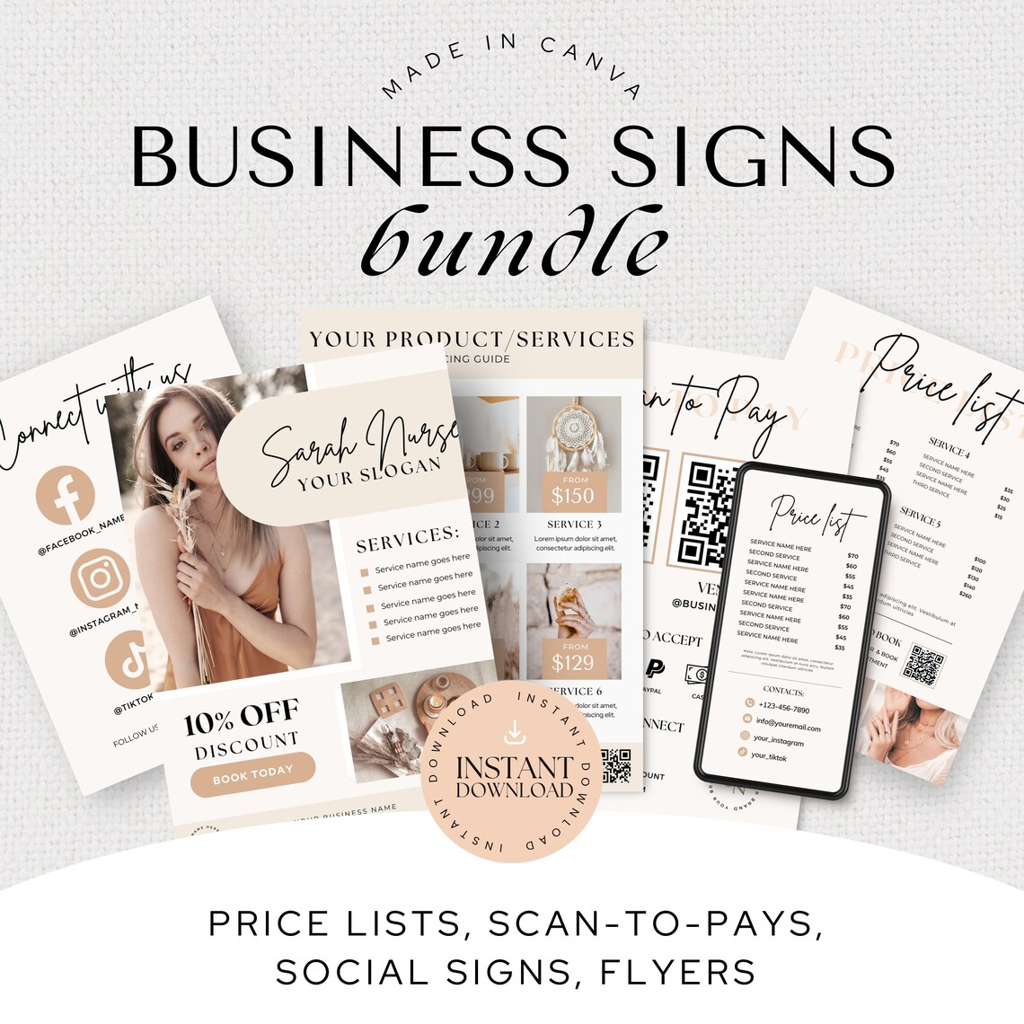 Editable Payment Sign Template Bundle Printable Scan to Pay Qr Code ...