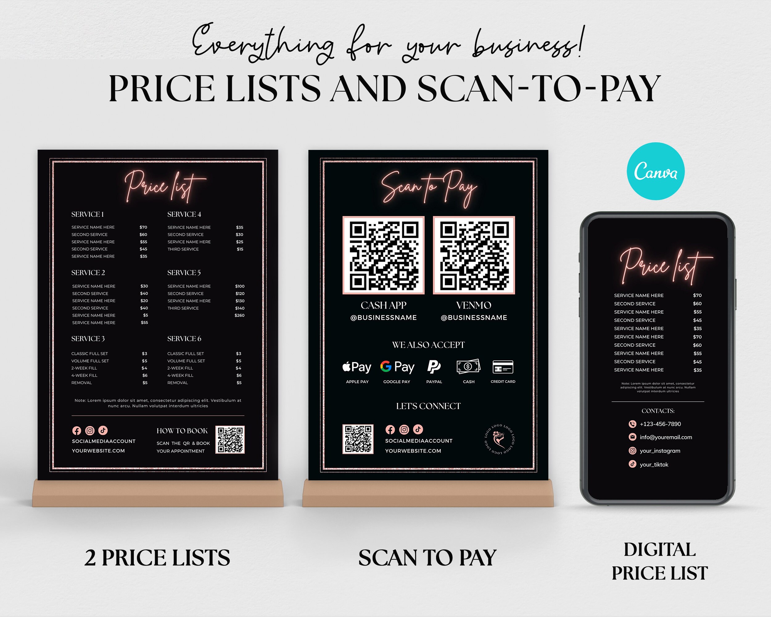 Price List Template Social Media Price List Template Beauty - Etsy Hong ...