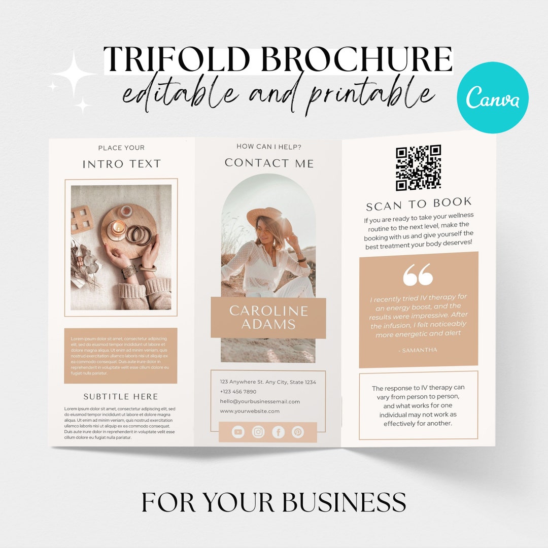 Trifold Brochure Editable Template Printable Brochure Template Two Sided Trifold Brochure ...